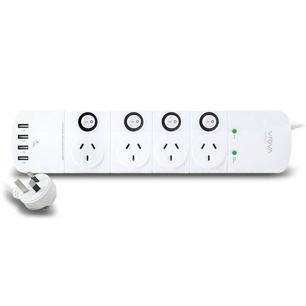 Buy 4 Outlet Power Board with Individual Switches & 4 USB Ports (4.5A ...